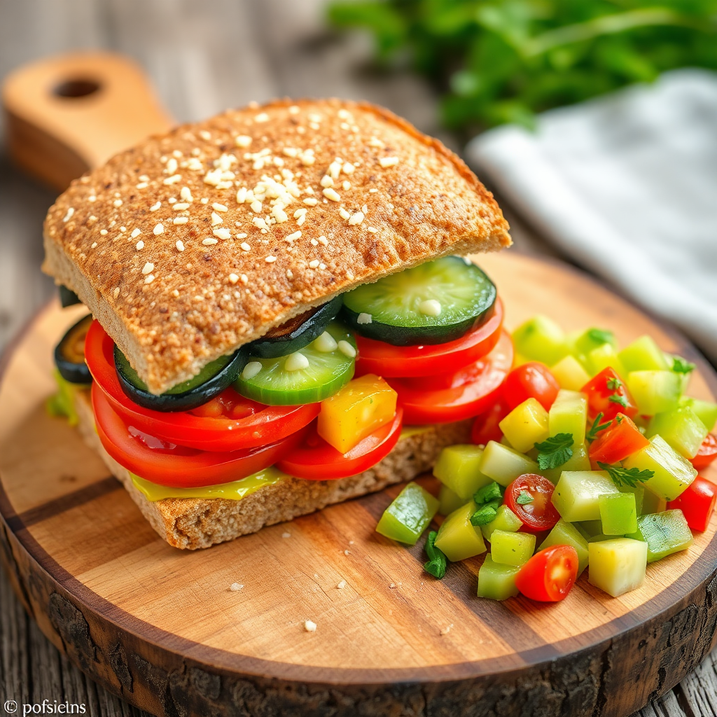 Light Veggie & Cheese Sandwich with Kiwi Salad Recipe | cookAIfood