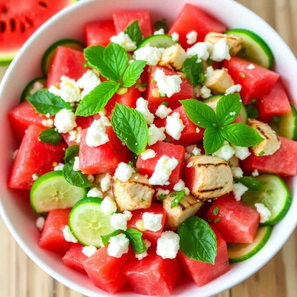 Watermelon Chicken Salad Recipe | cookAIfood