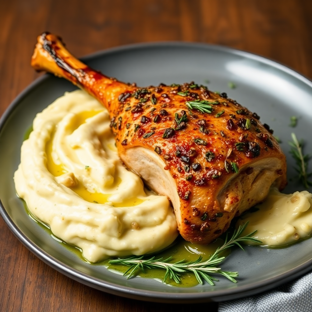 Herb-Crusted Rabbit with Garlic Mashed Potatoes Recipe | cookAIfood