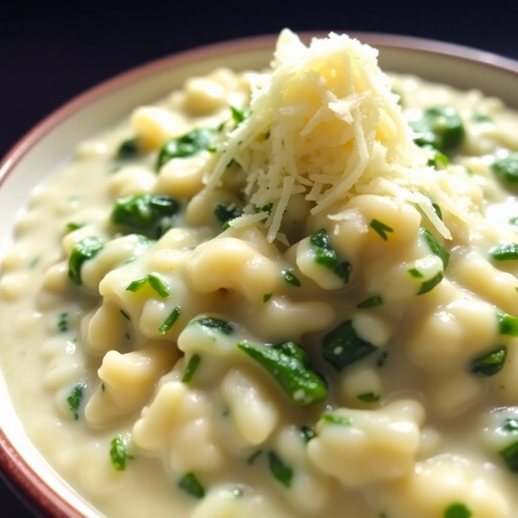 Creamy Milk and Spinach Risotto Recipe | cookAIfood