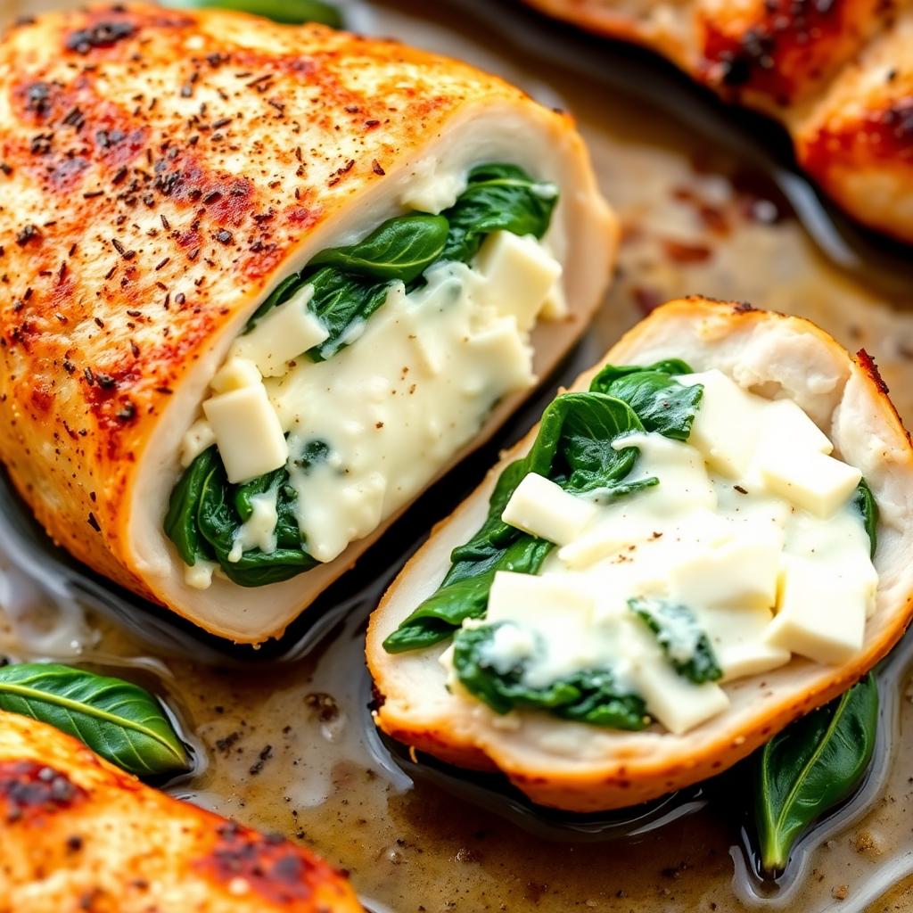 Cheesy Spinach Stuffed Chicken Breast Recipe | cookAIfood