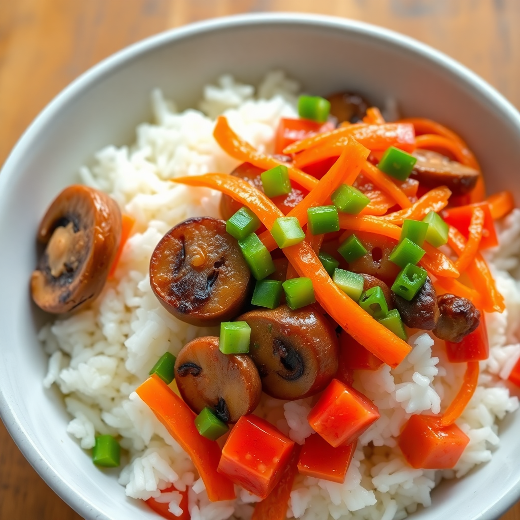 Spicy Mushroom and Vegetable Rice Bowl Recipe | cookAIfood