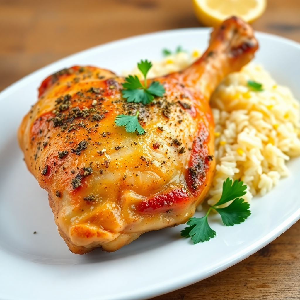 Herb-Infused Chicken Leg with Lemon Rice Recipe | cookAIfood