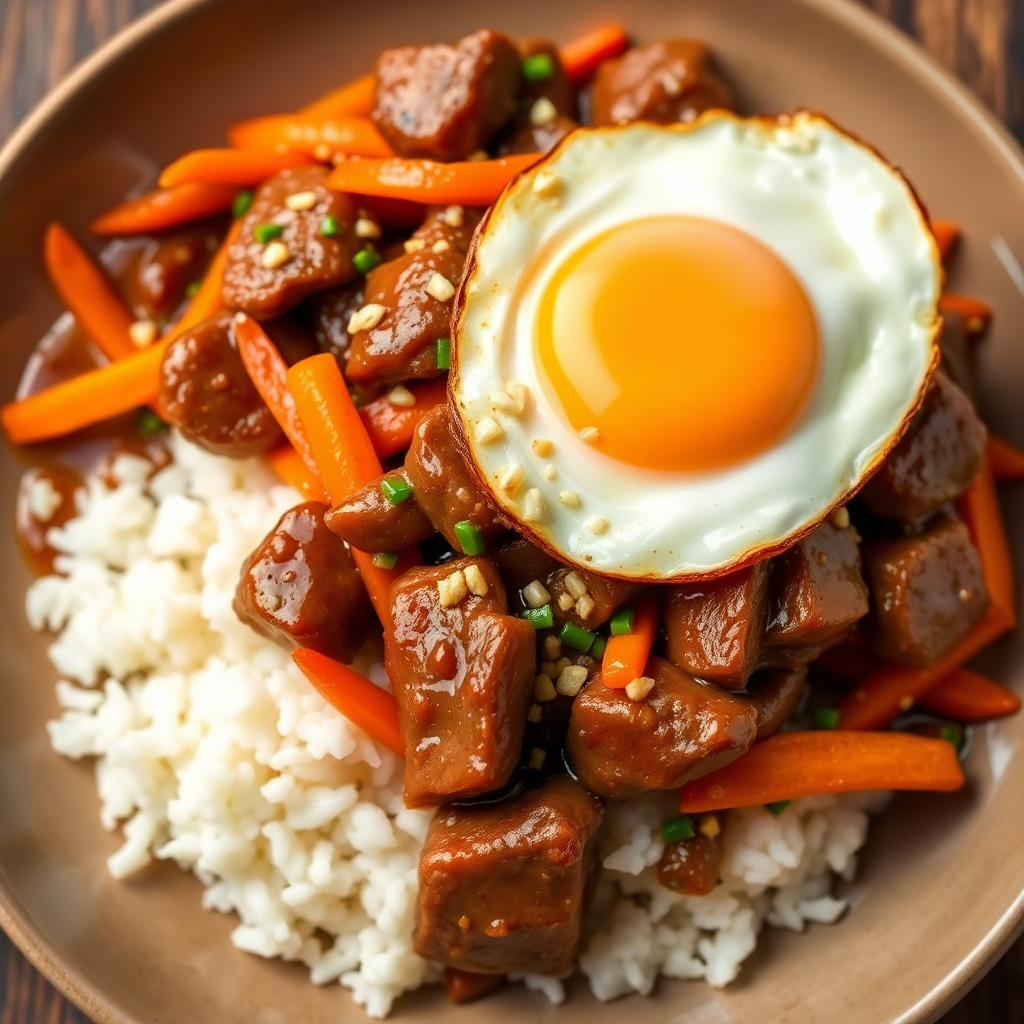 Garlic Beef Stir-Fry with Carrots and Rice Recipe | cookAIfood