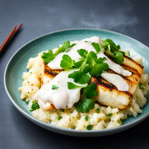Cod with Cauliflower Rice and Creamy Coconut Sauce Recipe | cookAIfood