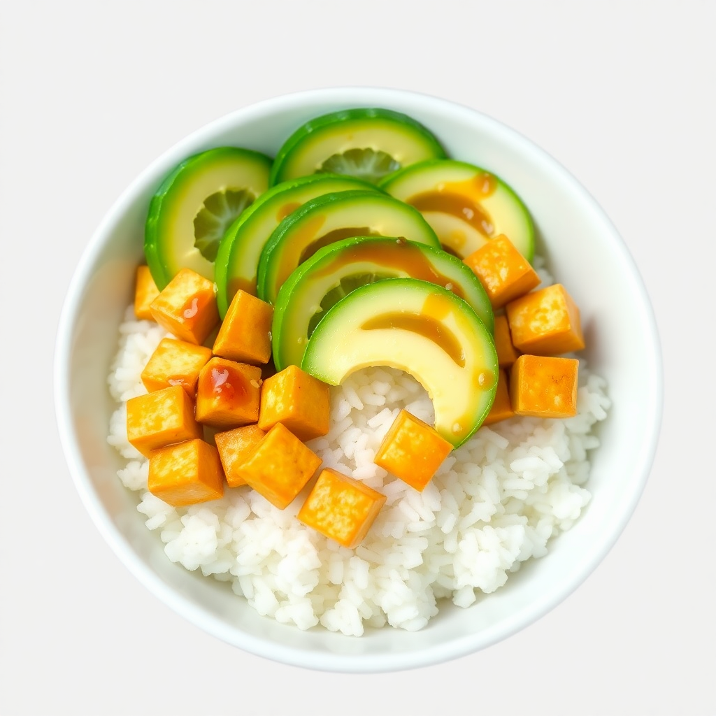 Cucumber Avocado Tofu Rice Bowl Recipe | cookAIfood