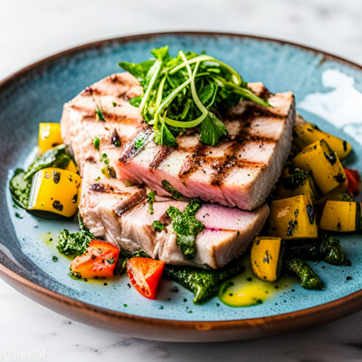 Grilled Tuna with Lemon Herb Sauce Recipe | cookAIfood