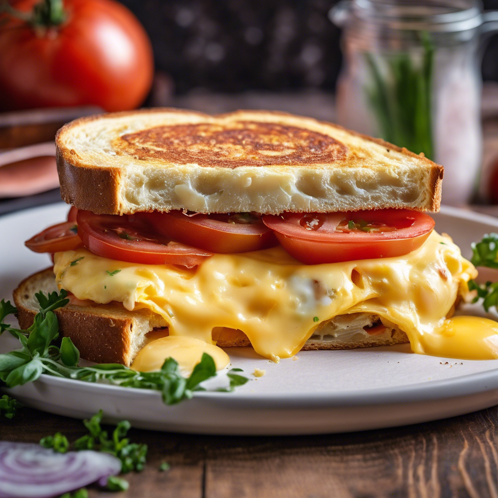 Cheesy Onion and Tomato Omelette Sandwich Recipe | cookAIfood