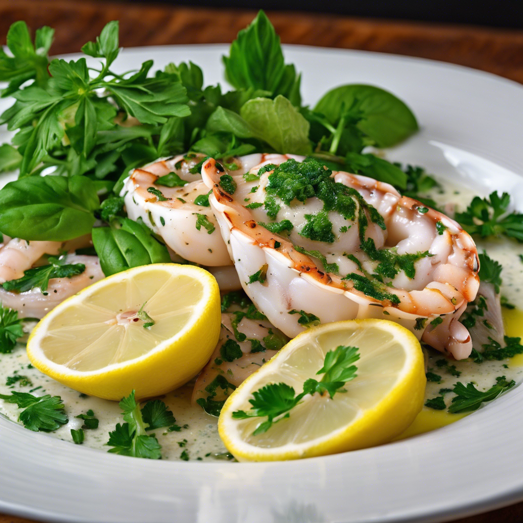 Grilled Squid with Lemon Herb Sauce Recipe | cookAIfood