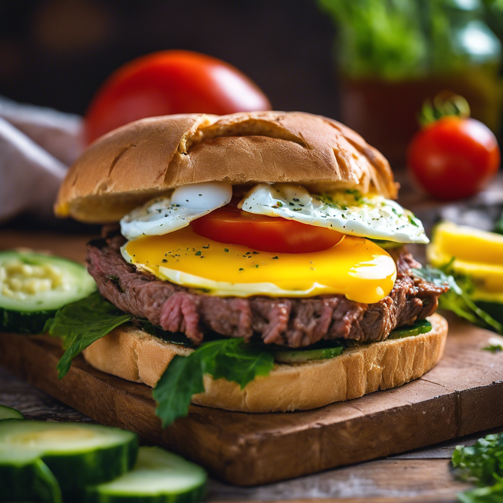 Beef and Egg Breakfast Sandwich Recipe | cookAIfood