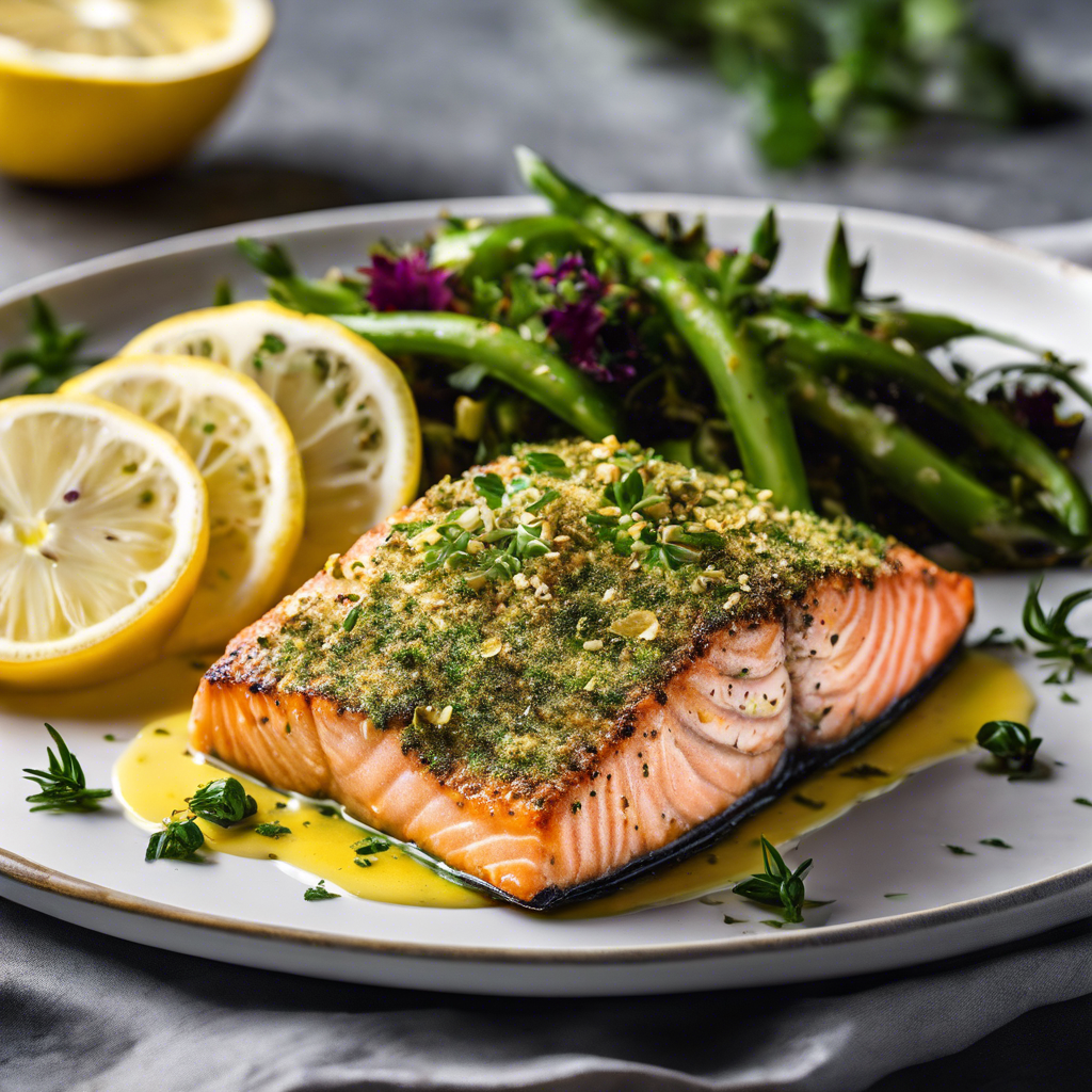 Herb-Crusted Salmon with Lemon Butter Sauce Recipe | cookAIfood