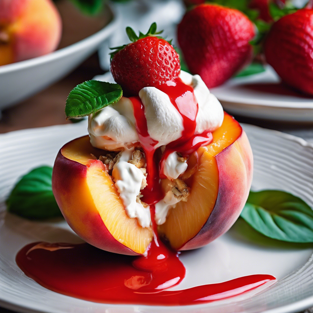 Crab-Stuffed Peaches with Strawberry Cream Cheese Sauce Recipe | cookAIfood