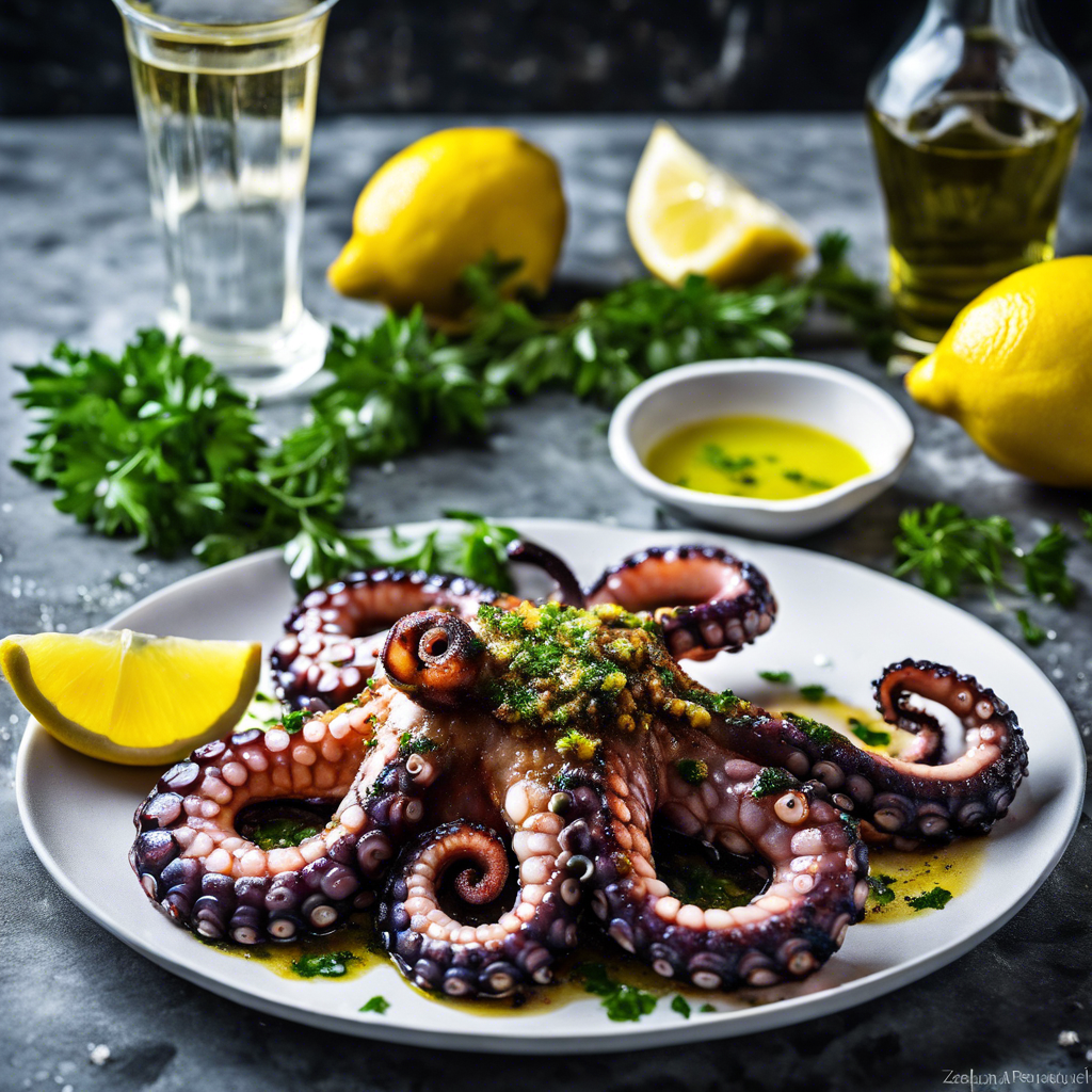 Grilled Octopus with Lemon Herb Sauce Recipe | cookAIfood
