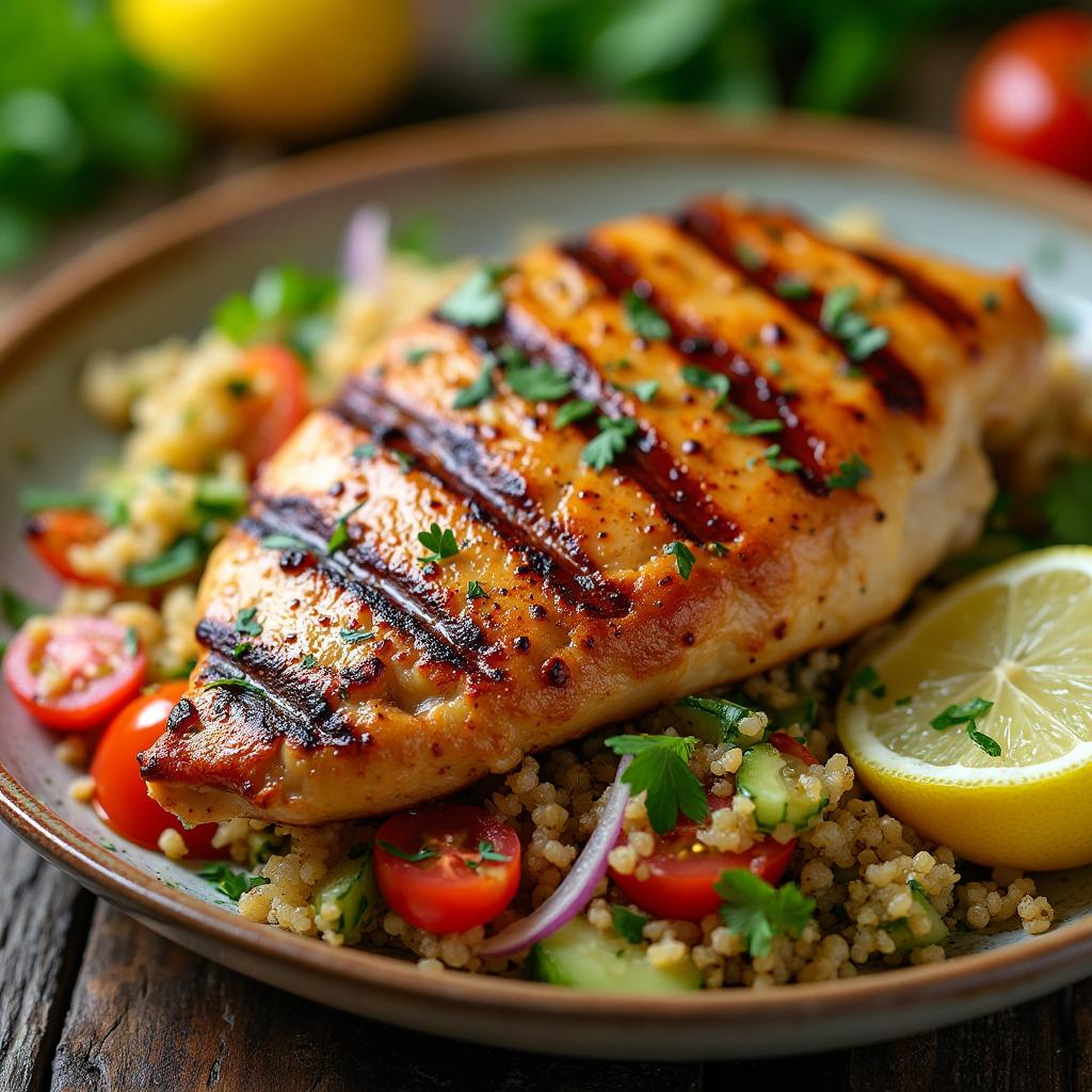 Mediterranean Grilled Chicken with Quinoa Salad Recipe | cookAIfood