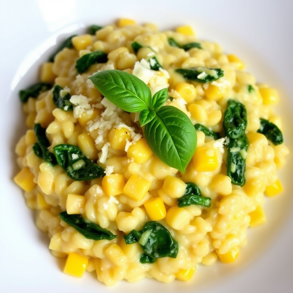Creamy Corn and Spinach Risotto Recipe | cookAIfood