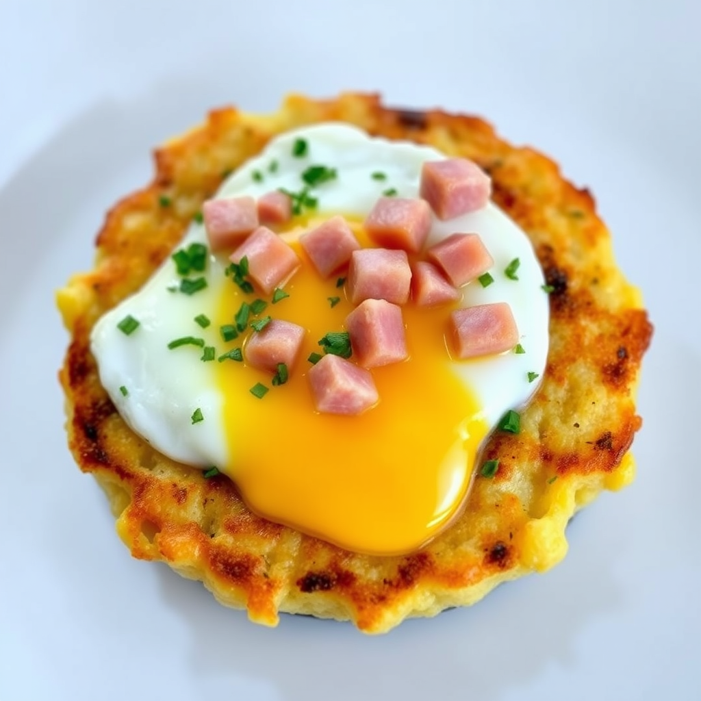Savory Corn Cake with Ham and Egg Recipe | cookAIfood