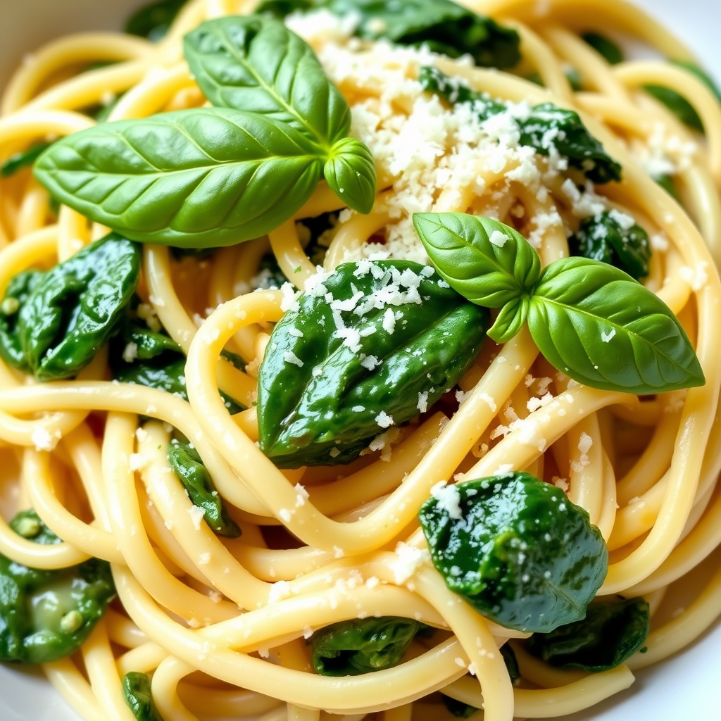 Creamy Garlic Spinach Pasta Recipe | cookAIfood