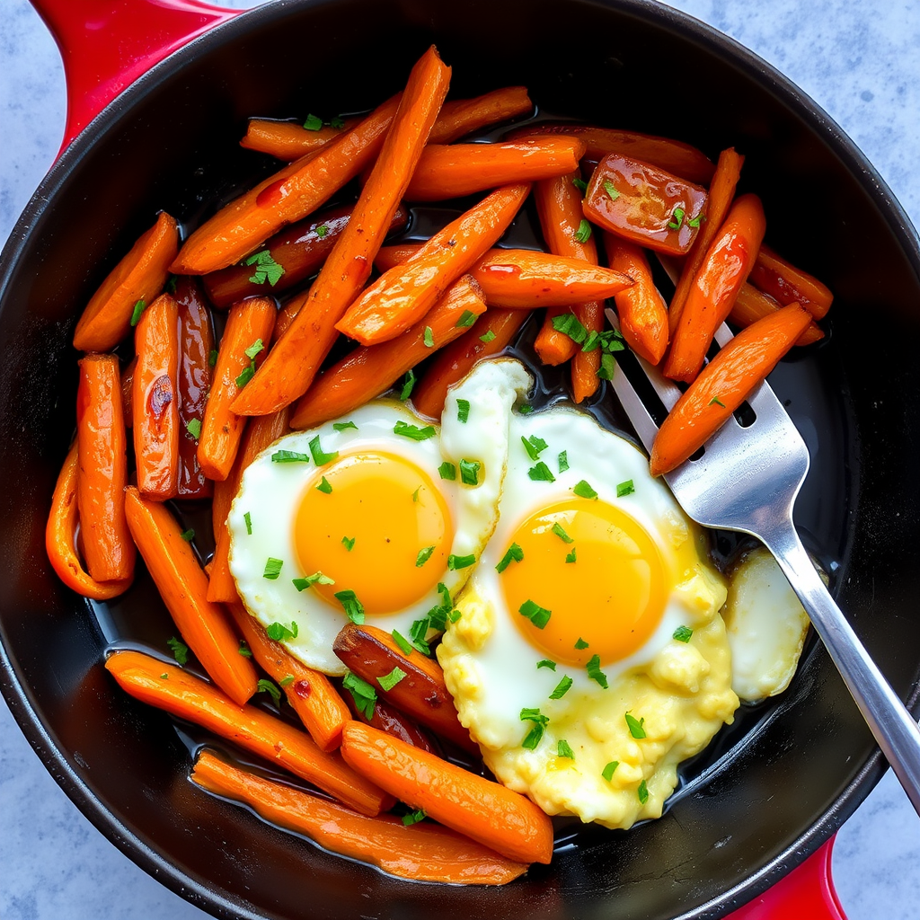 Ginger Coffee Glazed Carrot Skillet with Scrambled Eggs Recipe | cookAIfood