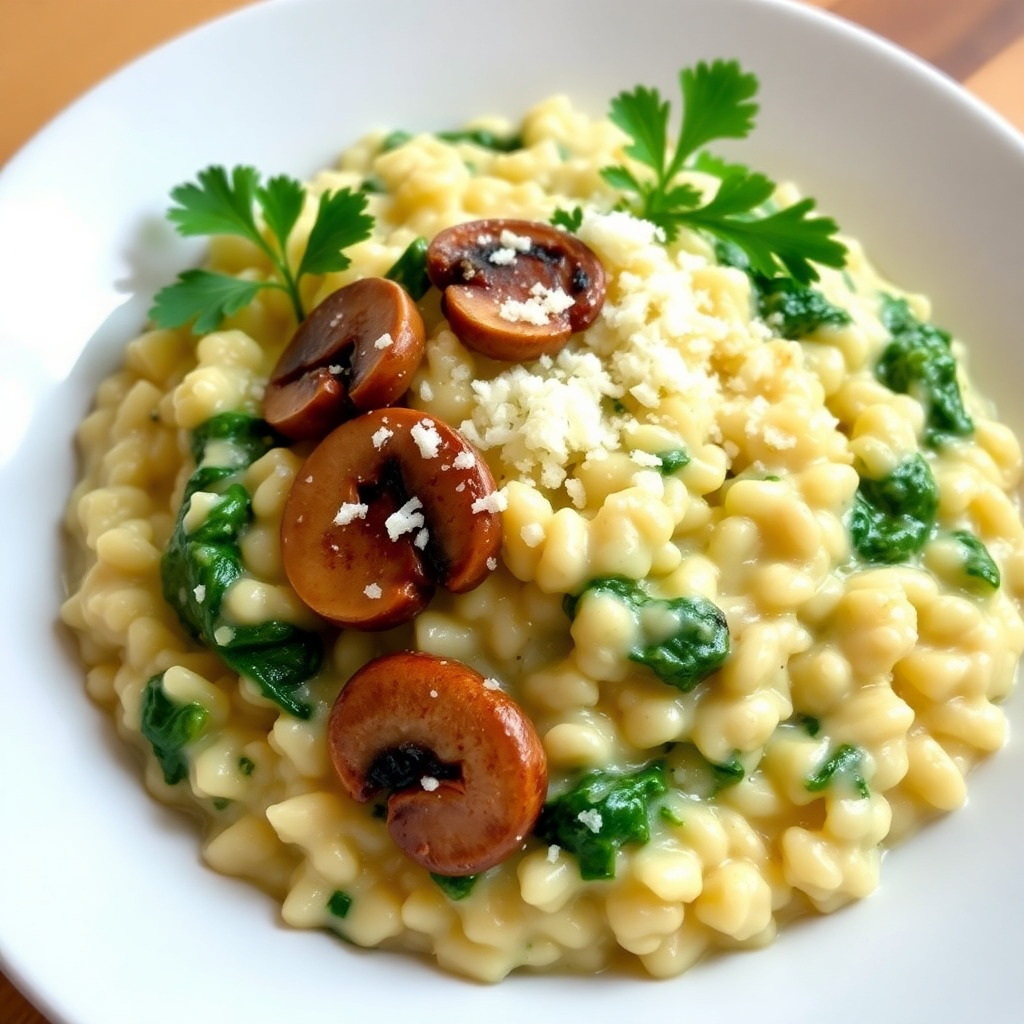 Creamy Spinach and Mushroom Risotto Recipe | cookAIfood