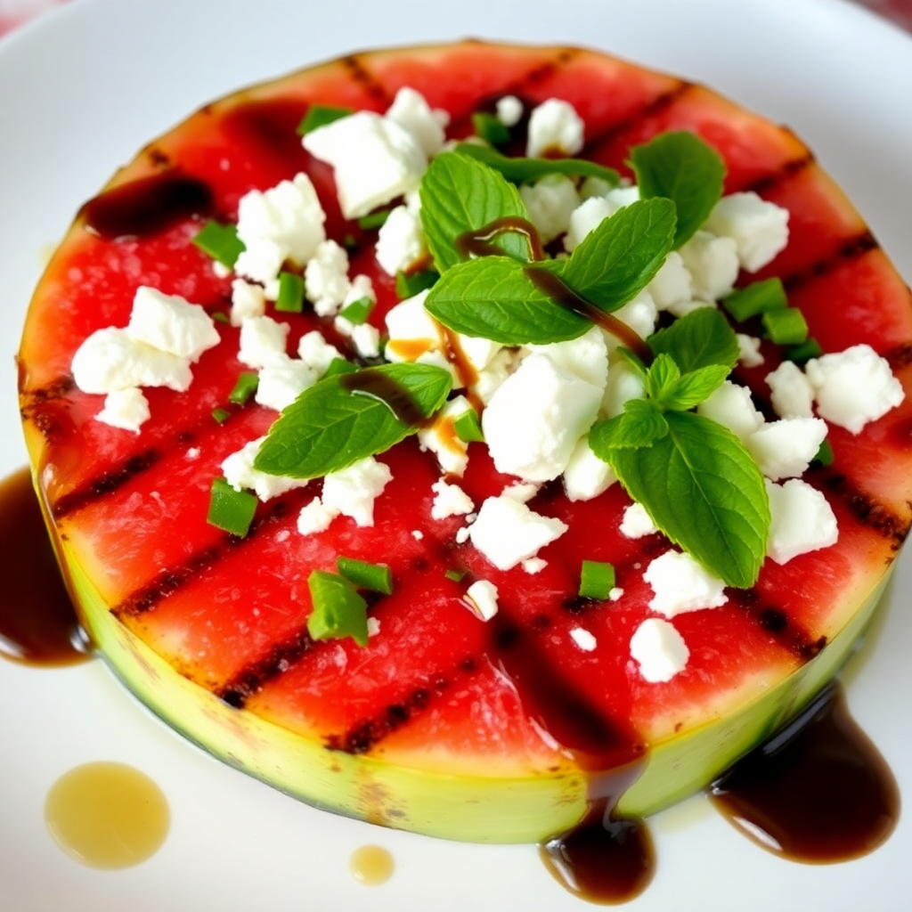 Grilled Watermelon Steak with Feta and Mint Recipe | cookAIfood