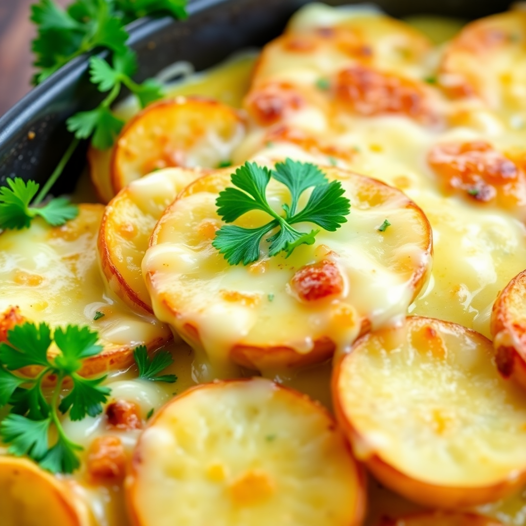 Cheesy Garlic Potato Bake Recipe | cookAIfood