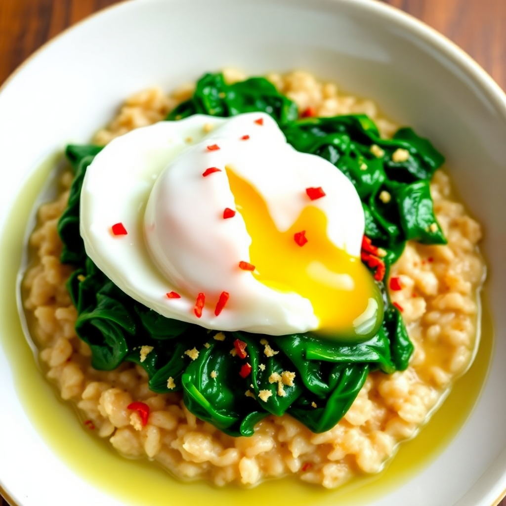 Savory Oatmeal Bowl with Spinach and Poached Egg Recipe | cookAIfood