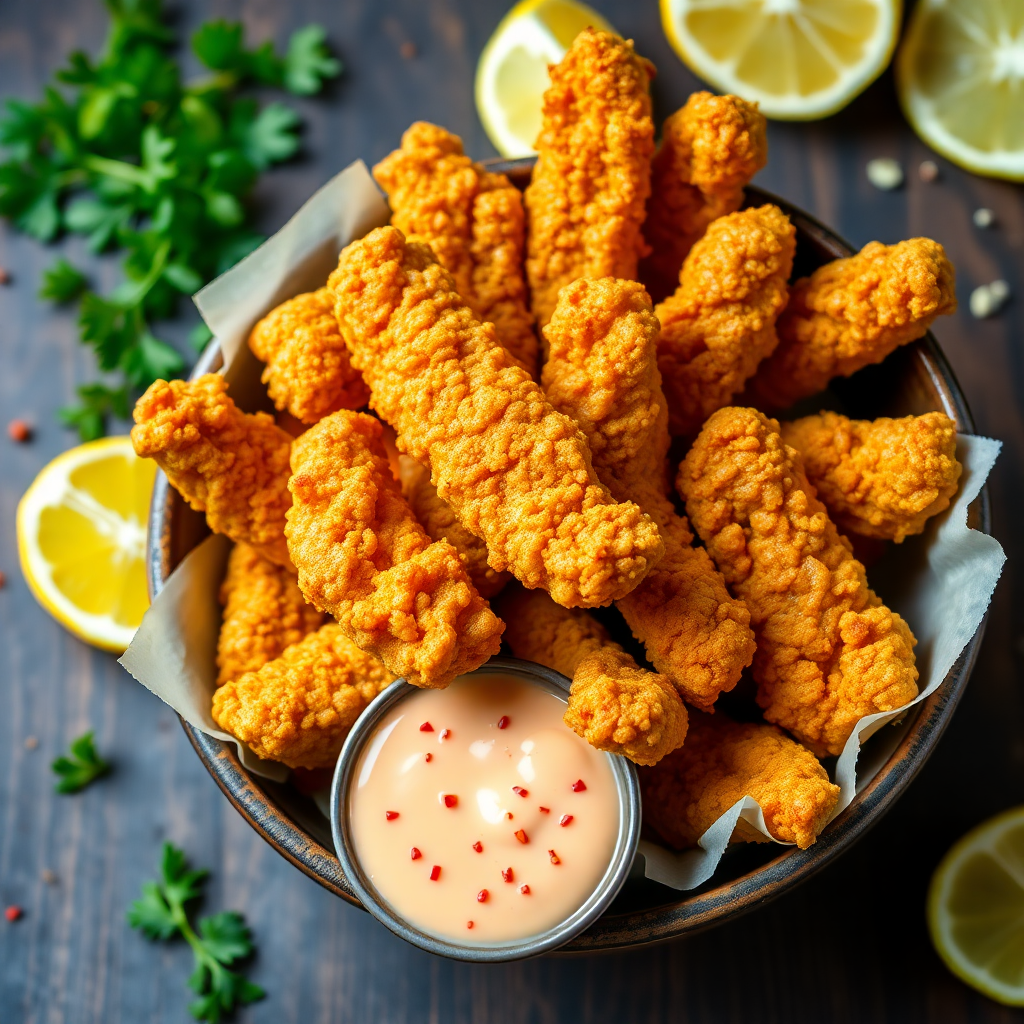 Crispy Chicken Fries with Spicy Dipping Sauce Recipe | cookAIfood