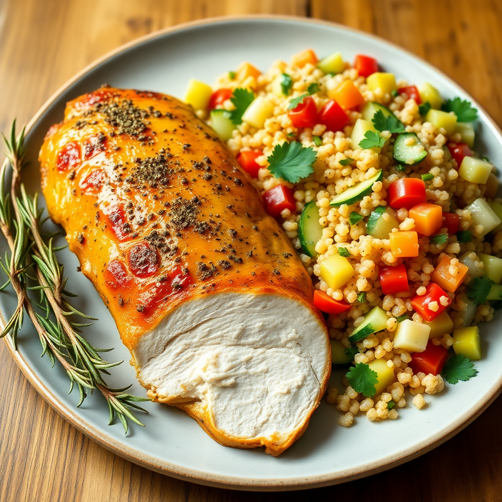 Herbed Turkey Breast with Quinoa Salad Recipe | cookAIfood