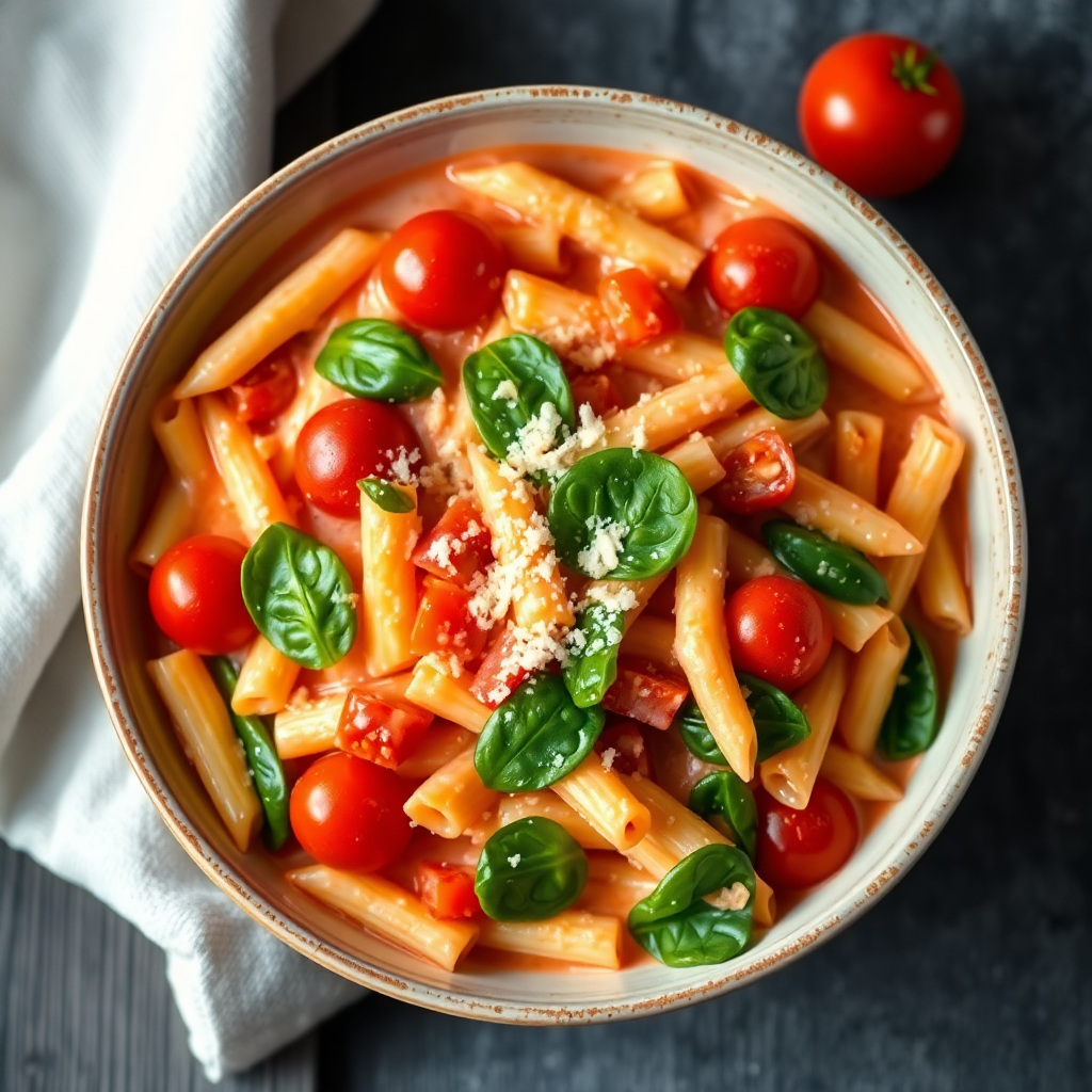 Creamy Pink Sauce Pasta with Seasonal Vegetables Recipe | cookAIfood
