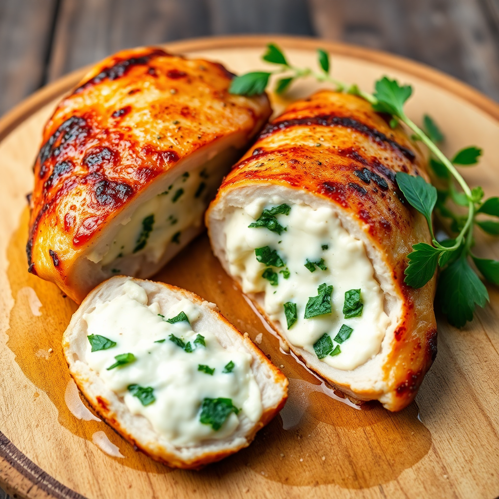 Cheesy Herb Stuffed Chicken Breast Recipe | cookAIfood