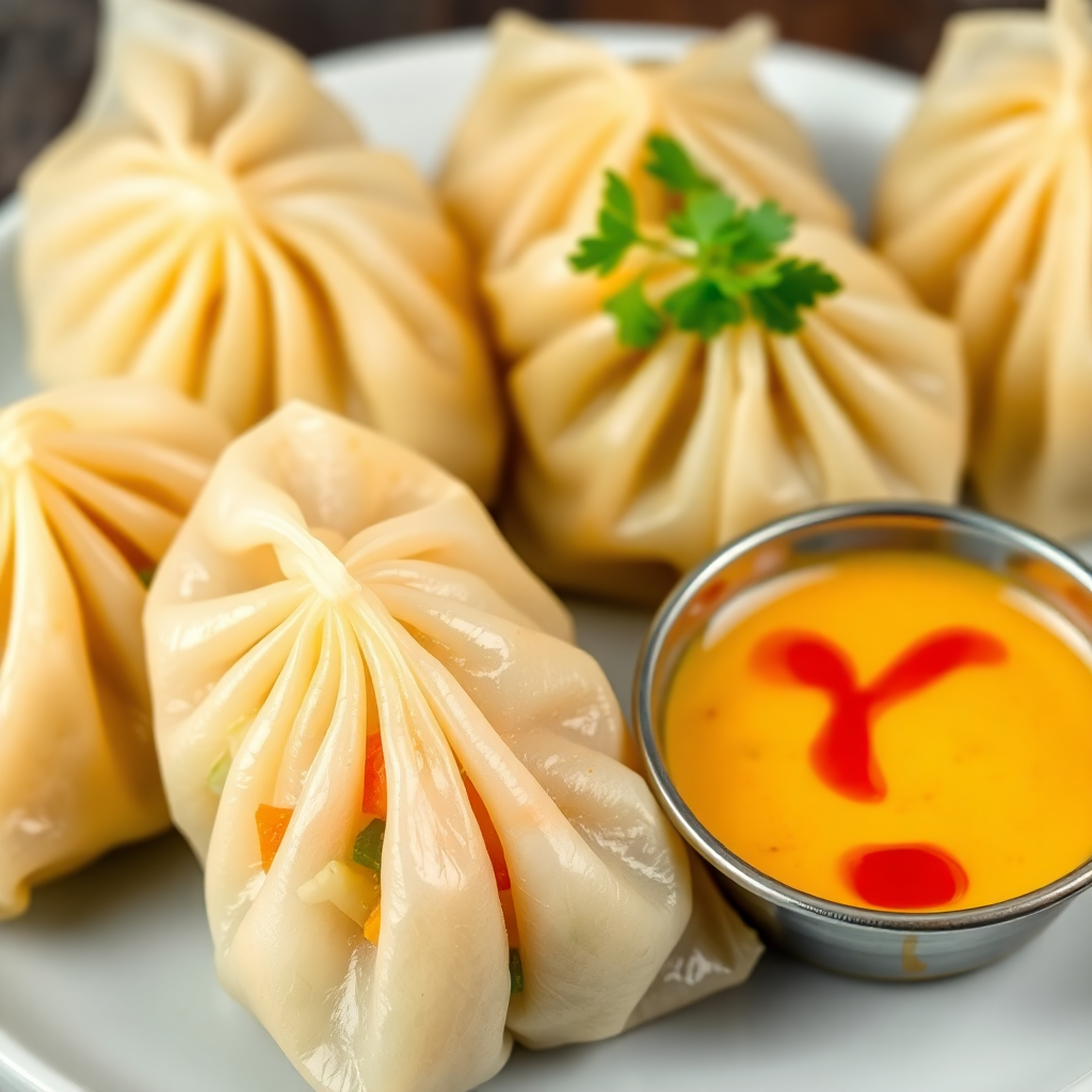 Momos with Spicy Yellow Sauce Recipe | cookAIfood