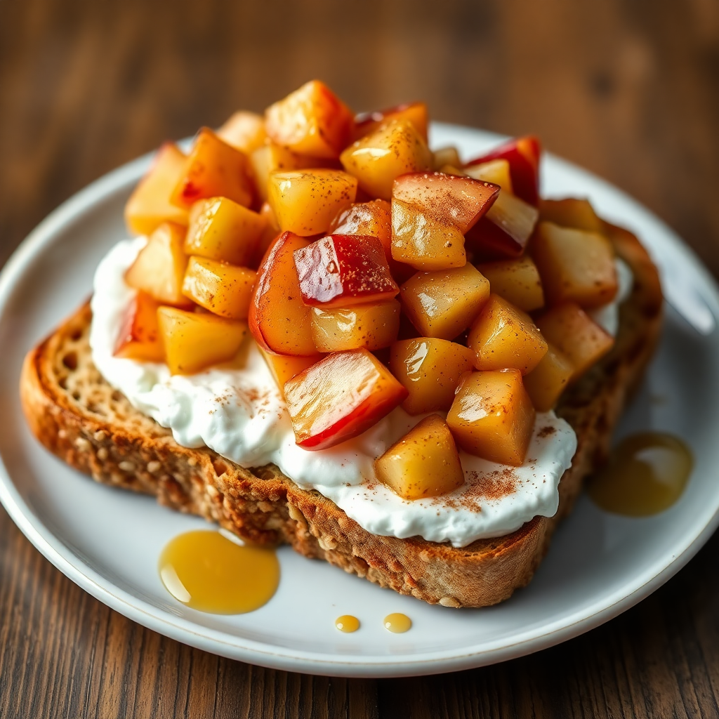 Cottage Cheese Toast with Warm Cinnamon Apples Recipe | cookAIfood