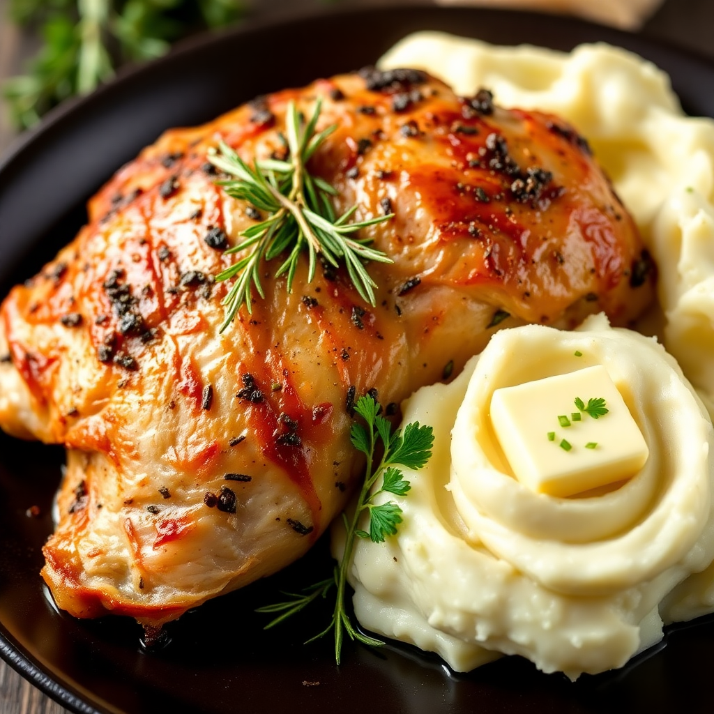Herb-Roasted Turkey Breast with Garlic Mashed Potatoes Recipe | cookAIfood