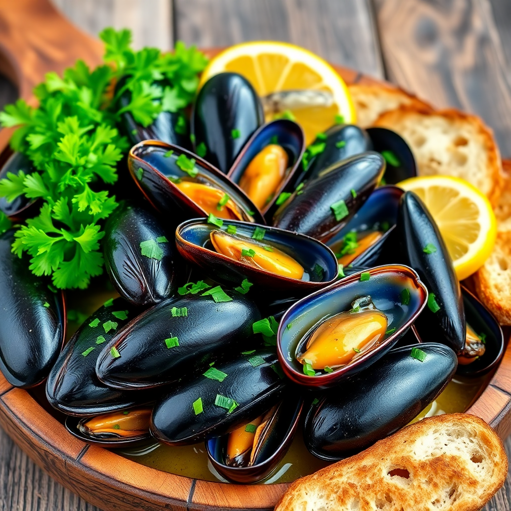 Garlic Butter Mussels with Lemon Recipe | cookAIfood
