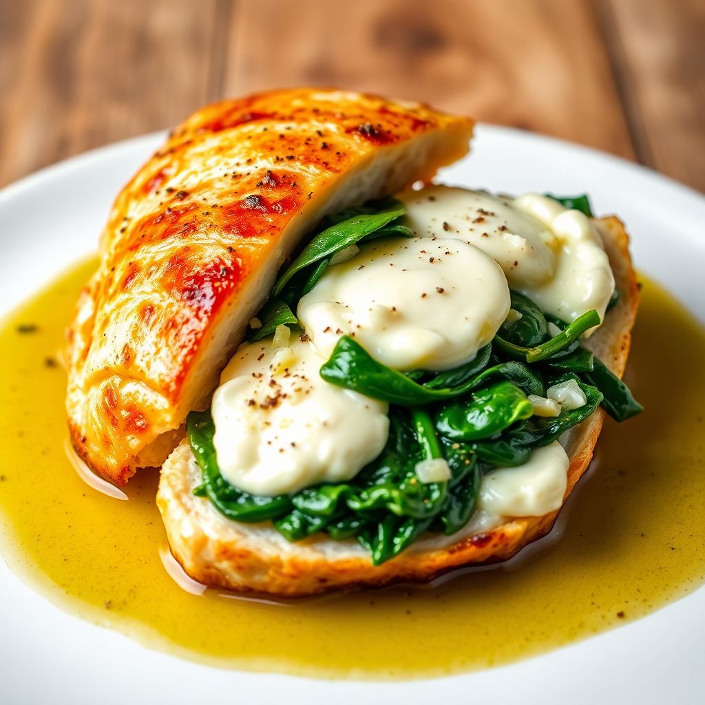 Cheesy Spinach Stuffed Chicken Breast Recipe | cookAIfood