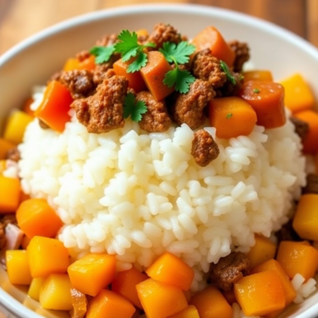Hearty Beef and Vegetable Rice Bowl Recipe | cookAIfood
