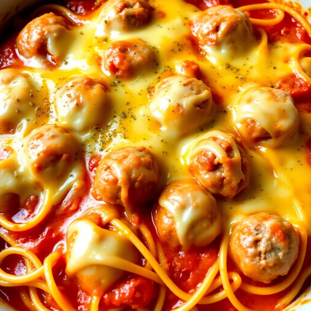 Cheesy Spaghetti and Meatball Bake Recipe | cookAIfood