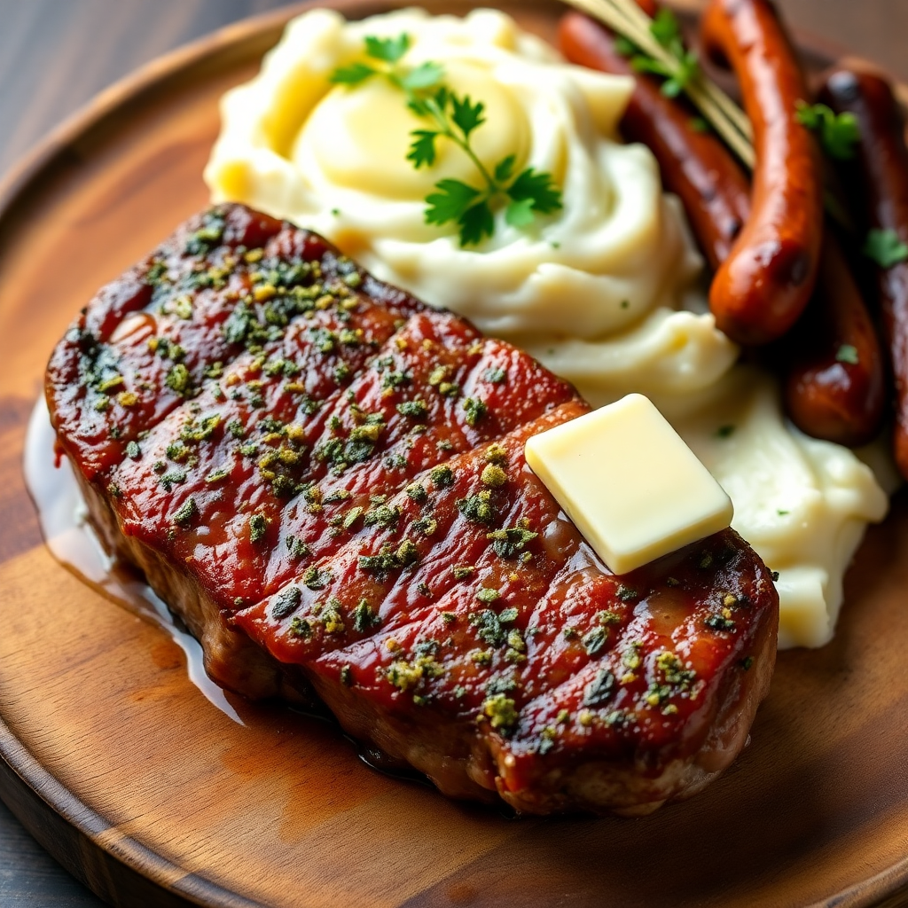 Herb-Crusted Steak with Garlic Mashed Potatoes Recipe | cookAIfood
