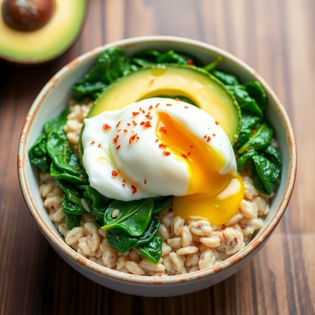 Savory Oatmeal Bowl with Spinach and Poached Egg Recipe | cookAIfood