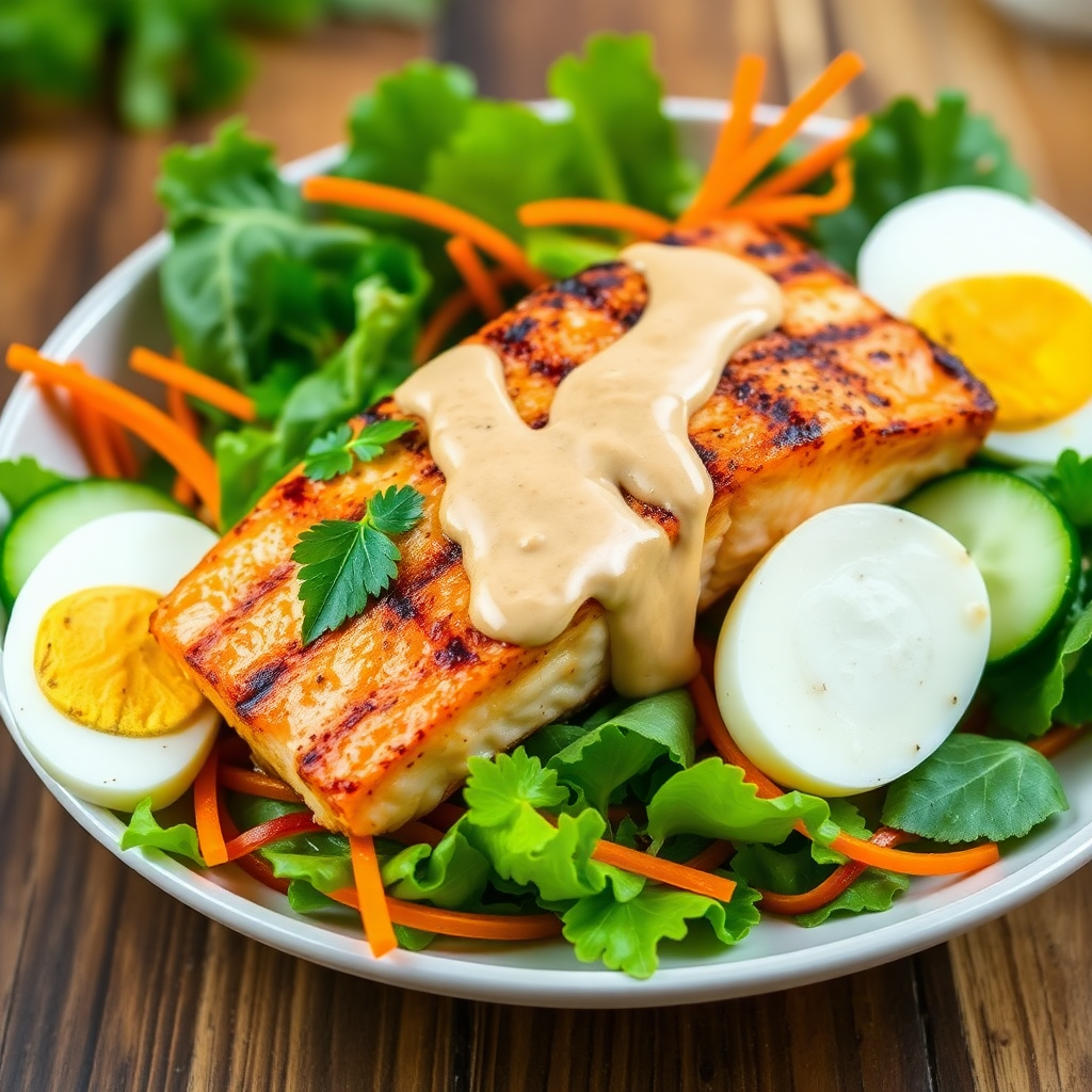 Grilled Salmon Salad with Green Algae and Peanut Dressing Recipe ...