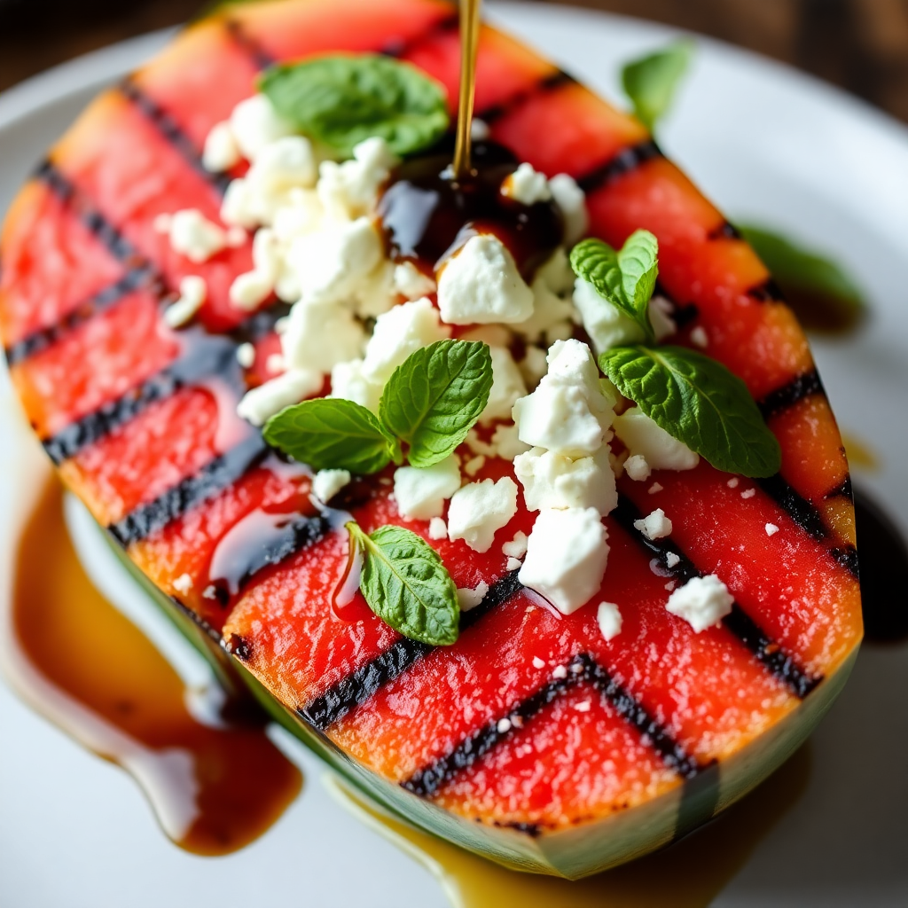 Grilled Watermelon Steak with Feta and Mint Recipe | cookAIfood