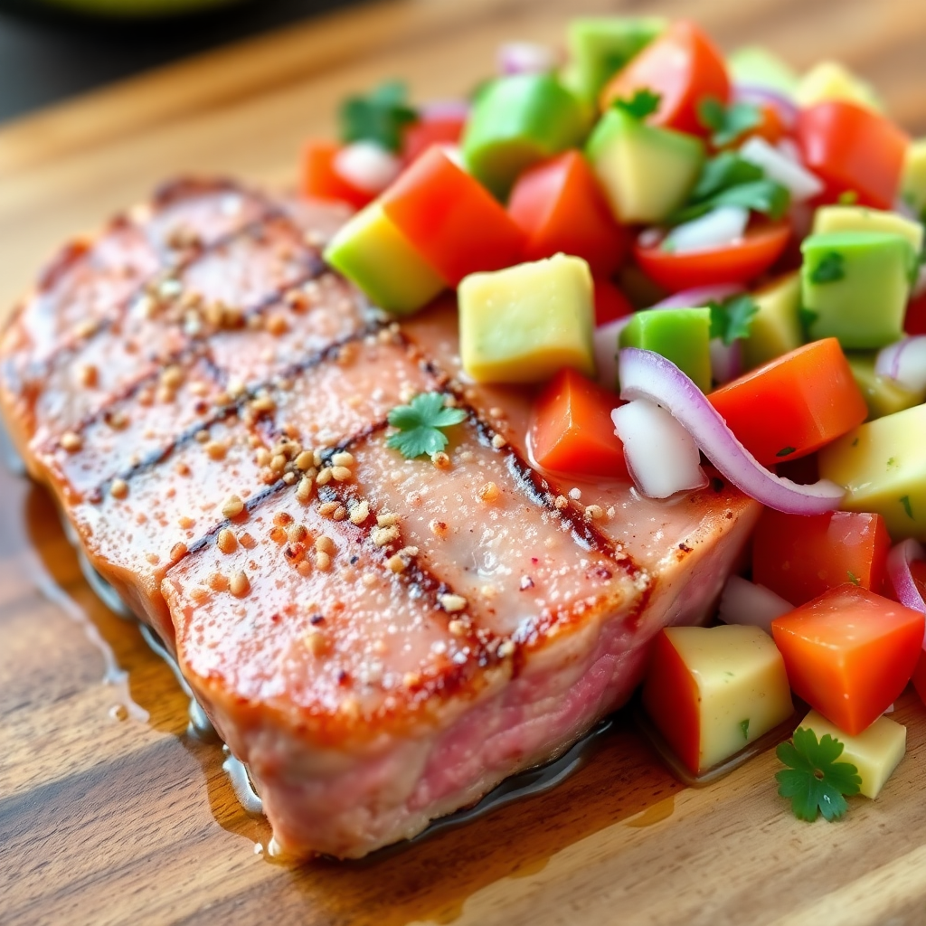 Seared Tuna Steak with Avocado Salsa Recipe | cookAIfood