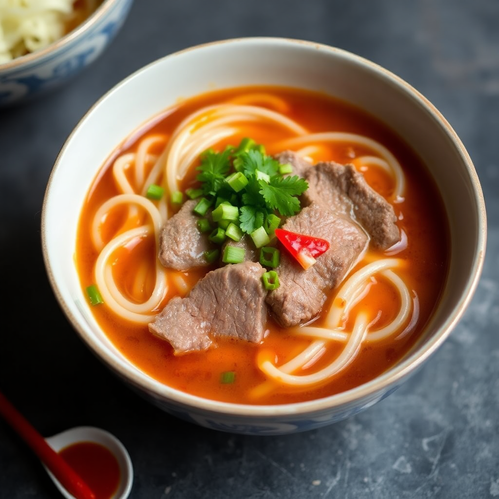 Spicy Fermented Fish Noodle Bowl with Beef Recipe | cookAIfood