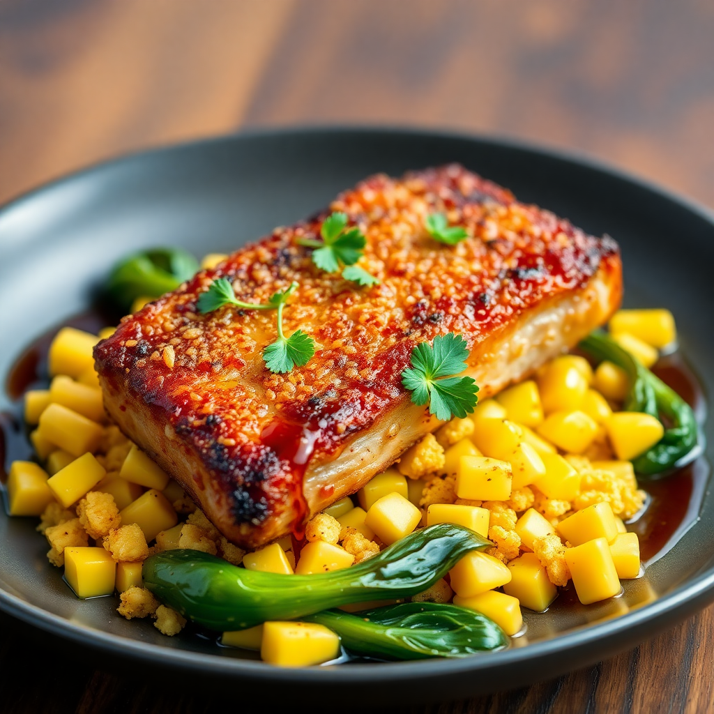 Crusted Pork Belly with Corn Textures and Charred Bok Choy Recipe ...