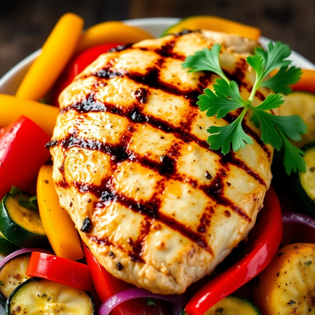 Grilled Chicken with Marinated Veggies Recipe | cookAIfood