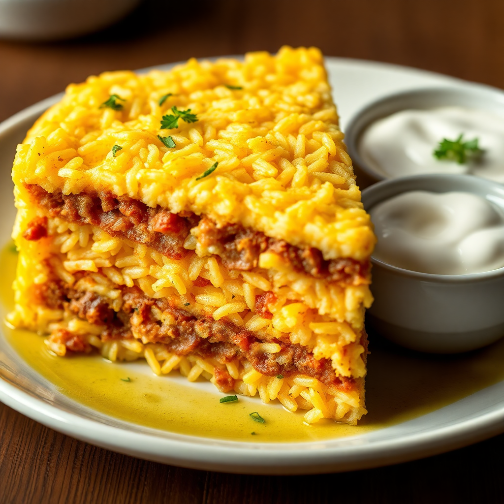 Persian Inspired Layered Rice Cake with Spiced Meat Filling Recipe ...