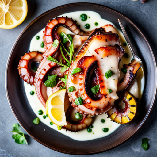 Grilled Octopus with Lemon Garlic Sauce Recipe | cookAIfood